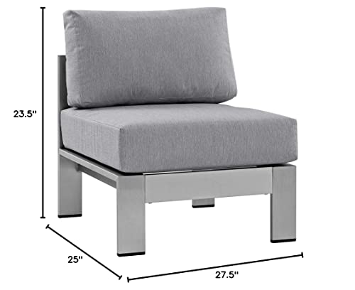 Modway Shore Aluminum Outdoor Patio Armless Chair in Silver Gray