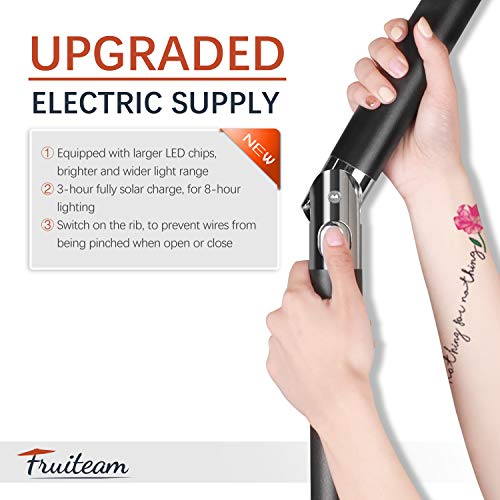 FRUITEAM 7.5 Feet Solar 24 LED Lighted Umbrella-Solar Umbrella Lawn and Garden w/Easy Tilt Adjustment, Market Umbrella Adjustment and Crank Lift System for Patio
