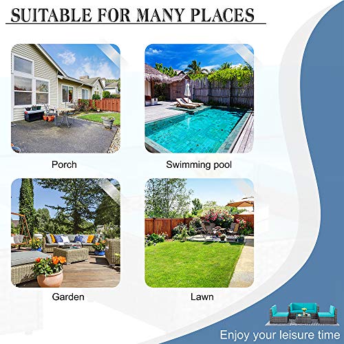 SUNLEI 5pcs Patio Outdoor Furniture Sets Conversation Set,Low Back All-Weather Rattan Sectional Sofa with Tea Table&Washable Couch Cushions(Silver Rattan)(Blue)
