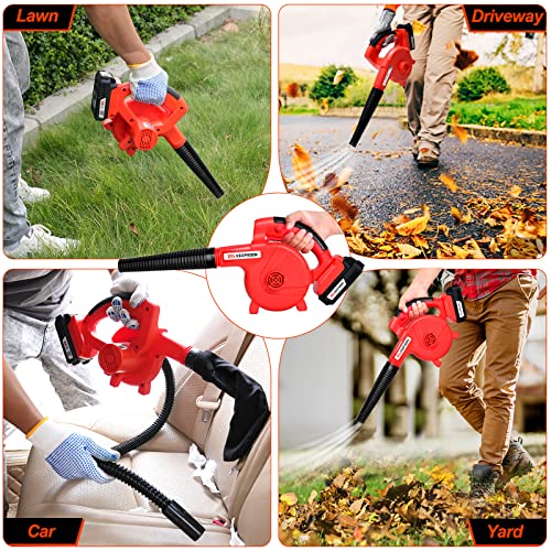 KEEPSOON Leaf Blower, Electric Leaf Blower Cordless with Powered Motor, 18V 2.0Ah Battery & Fast Charger, High/Low-Speed Handheld Battery Powered Blowers for Lawn Care Yard Work Around The House