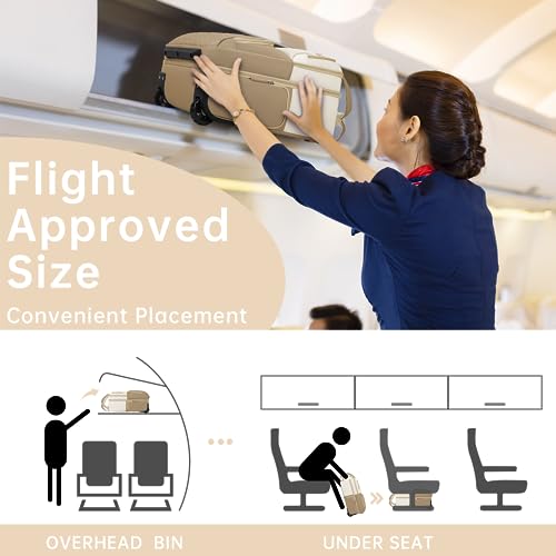 ZOMFELT Carry On Underseat Multi-functional,17-inch Rolling Lightweight Overnight Suitcase, Wheeled Carry On Case for Airplanes, Travel Carry on Suitcase with Wheels for Women Work Travel,Beige