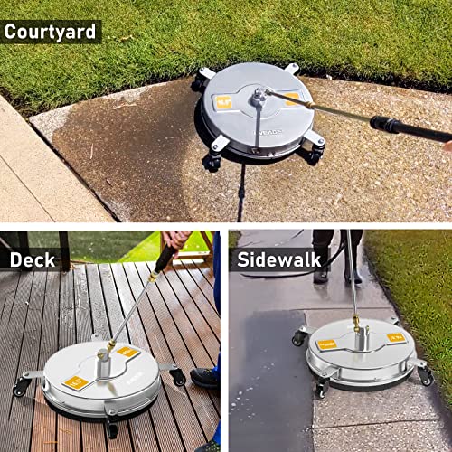 EVEAGE Pressure Washer Surface Cleaner, Power Washer Surface Cleaner with 4 Wheels, Stainless Steel Housing Power Washer Accessories with 2 Extension Wand, 2 Replacement Nozzles, 4000 PSI (16.5 inch)