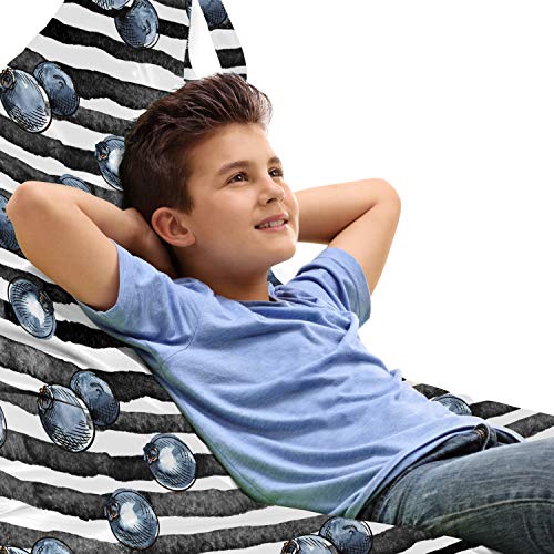 Ambesonne Fruit Lounger Chair Bag, Natural Theme Fresh Blueberries Patterns Striped Background Watercolor Inspired, High Capacity Storage with Handle Container, Lounger Size, Multicolor