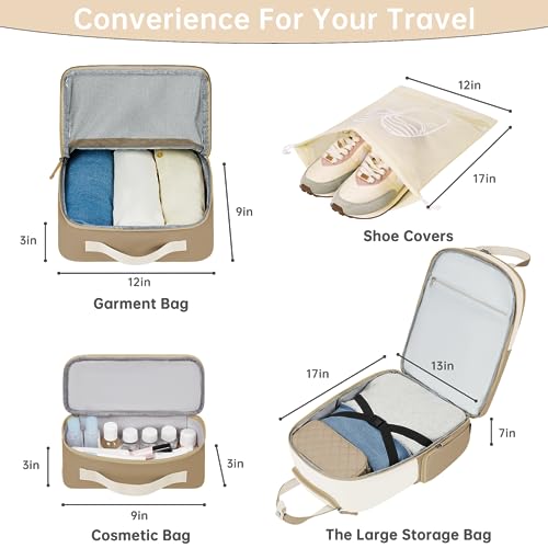 ZOMFELT Carry On Underseat Multi-functional,17-inch Rolling Lightweight Overnight Suitcase, Wheeled Carry On Case for Airplanes, Travel Carry on Suitcase with Wheels for Women Work Travel,Beige