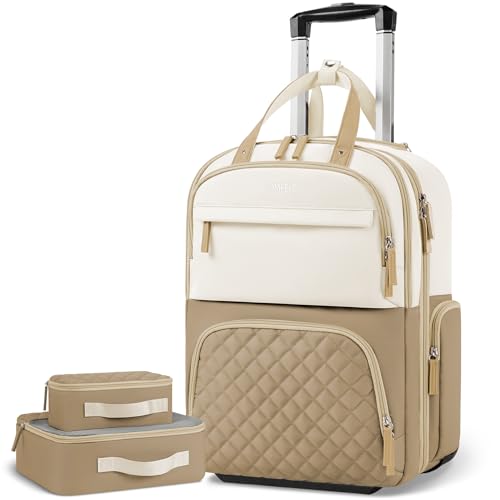 ZOMFELT Carry On Underseat Multi-functional,17-inch Rolling Lightweight Overnight Suitcase, Wheeled Carry On Case for Airplanes, Travel Carry on Suitcase with Wheels for Women Work Travel,Beige