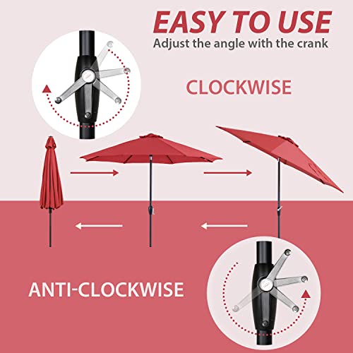 Tempera 9' Outdoor Market Patio Table Umbrella with Auto Tilt and Crank,Large Sun Umbrella with Sturdy Pole&Fade resistant canopy,Easy to set,Rust Red