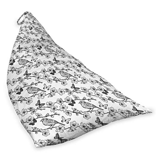 Ambesonne Nature Art Lounger Chair Bag, Hand Drawn Inspired Sketchy Bird Butterflies and Blossoms on Branches, High Capacity Storage with Handle Container, Lounger Size, Charcoal Grey White