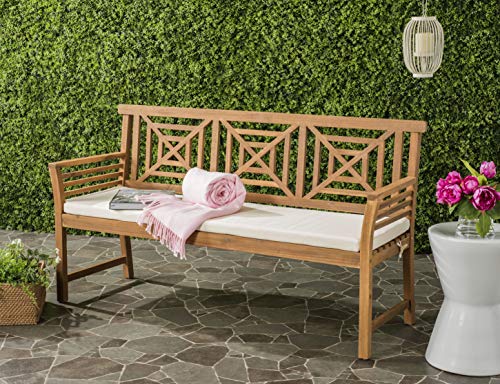 Safavieh PAT6737A Outdoor Collection Del Mar 3 Seat Bench, Natural/Beige