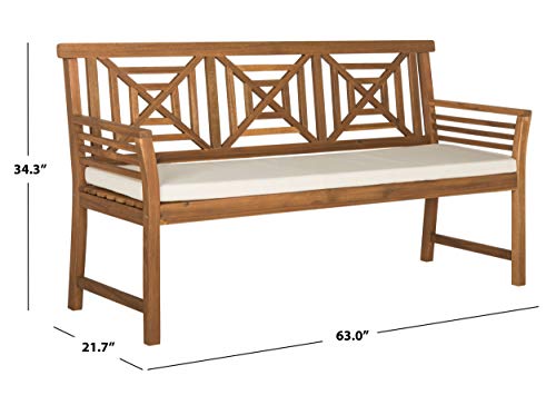 Safavieh PAT6737A Outdoor Collection Del Mar 3 Seat Bench, Natural/Beige