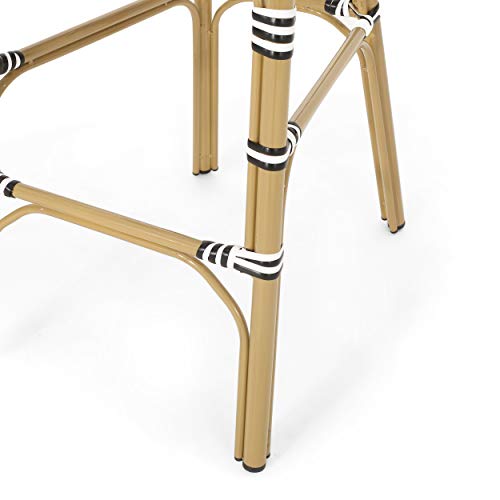 Christopher Knight Home 314450 Kinner Outdoor Barstool, Black + White + Bamboo Print Finish