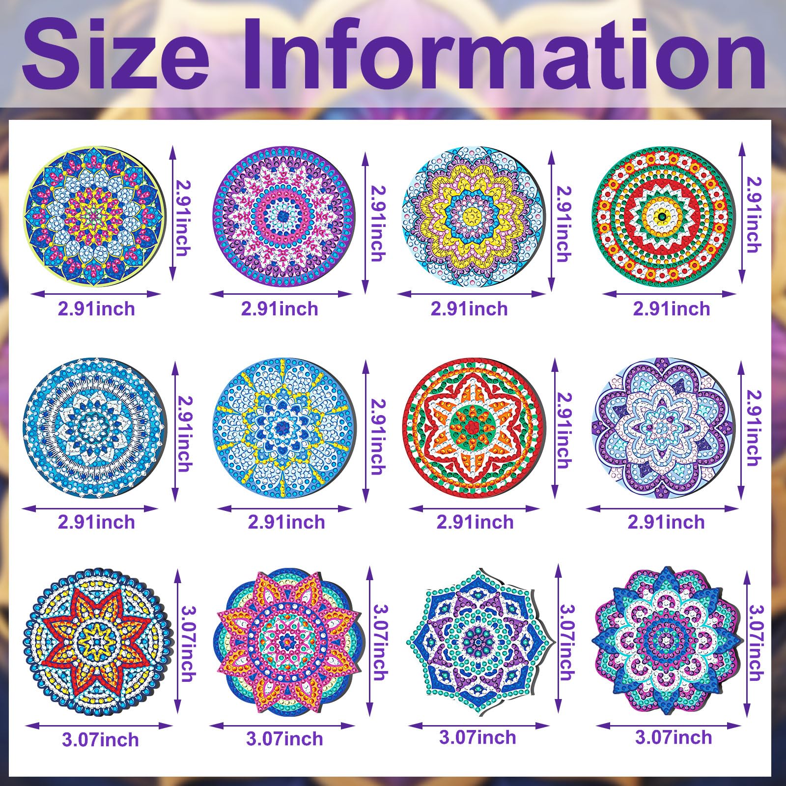 Zonon 12 Pcs Refrigerator Diamond Art Magnets - Easy DIY Kits for Adults - Classic Mandala Home Decors