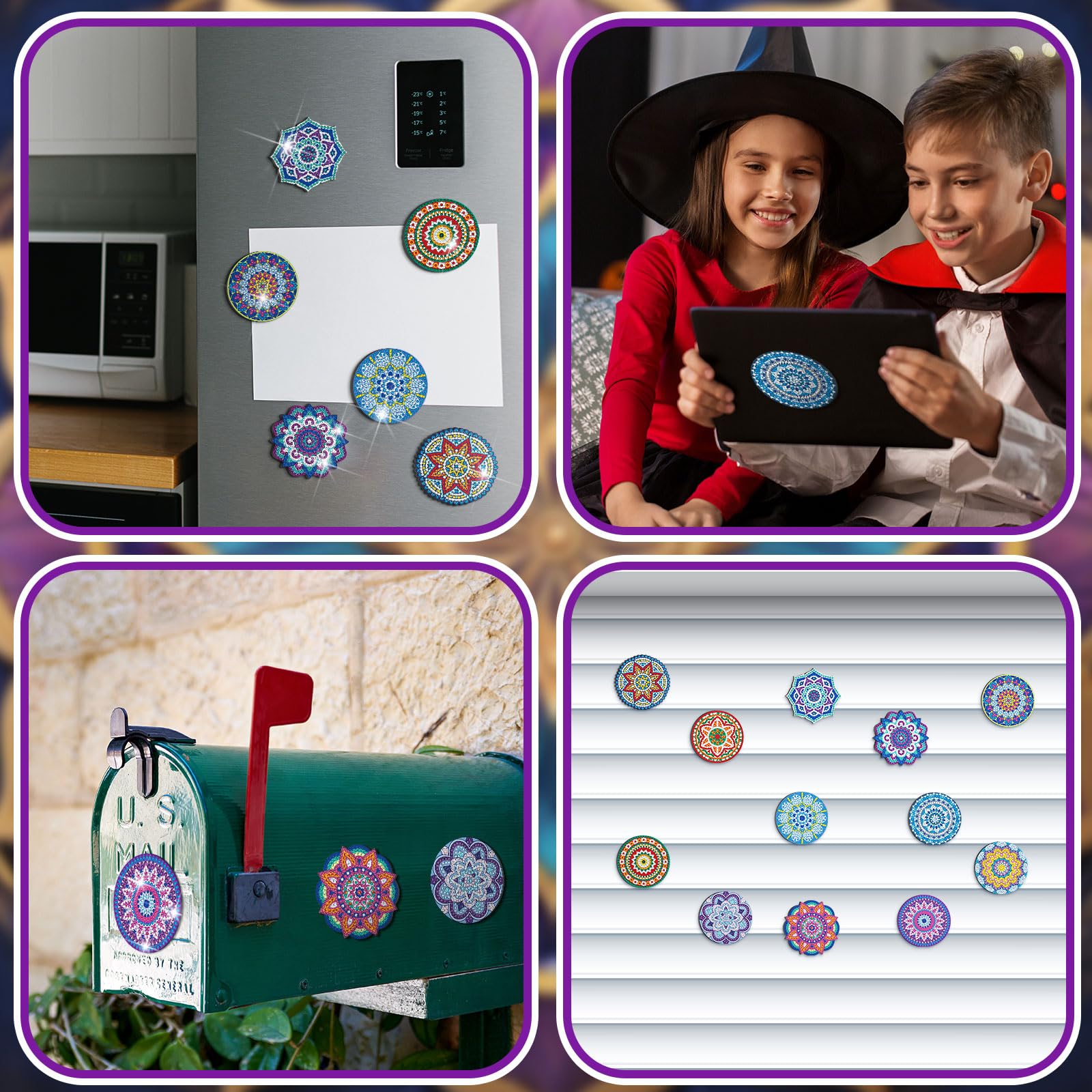 Zonon 12 Pcs Refrigerator Diamond Art Magnets - Easy DIY Kits for Adults - Classic Mandala Home Decors