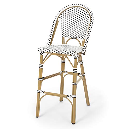 Christopher Knight Home 314450 Kinner Outdoor Barstool, Black + White + Bamboo Print Finish