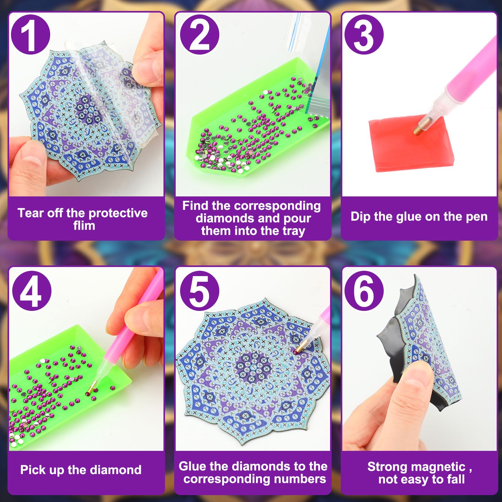 Zonon 12 Pcs Refrigerator Diamond Art Magnets - Easy DIY Kits for Adults - Classic Mandala Home Decors