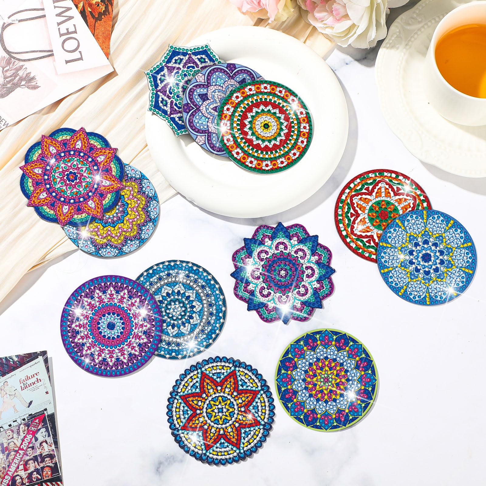 Zonon 12 Pcs Refrigerator Diamond Art Magnets - Easy DIY Kits for Adults - Classic Mandala Home Decors