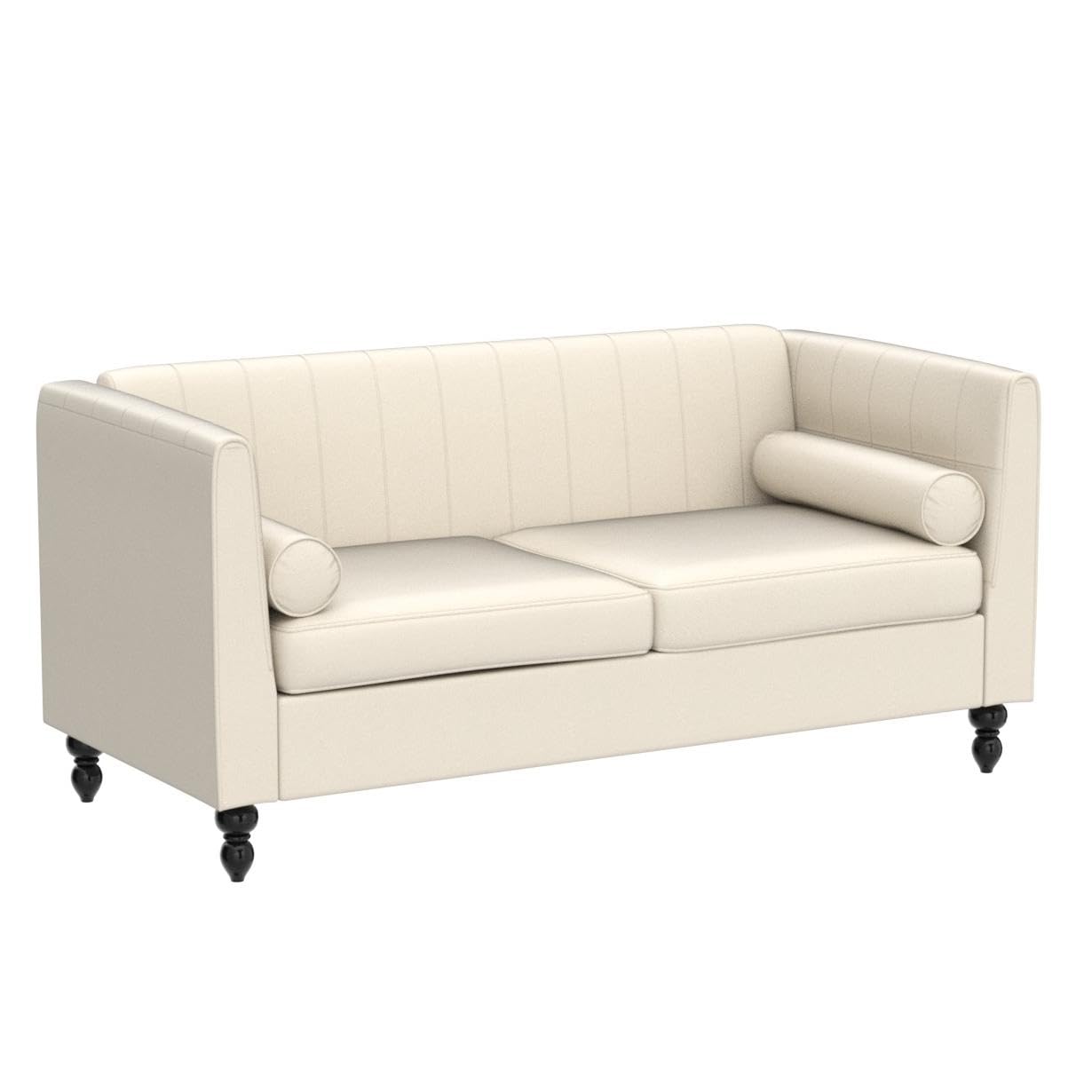 Kingfun 67" Modern Sofa for Living Room, Comfy Loveseat Linen Fabric with 2 Bolster Pillows, Mid Century Modern Couch Small Love Seat for Bedroom with Solid Wooden Frame and Padded Cushion, Beige