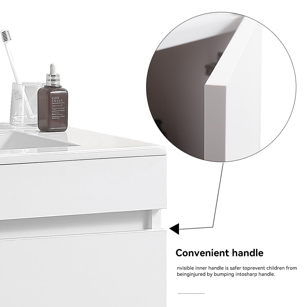 Xuanlur 36" Bathroom Vanity,Wall Mounted Bathroom Vanity with White Ceramic Basin,Two Soft Close Cabinet Doors, Solid Wood,Excluding faucets,White