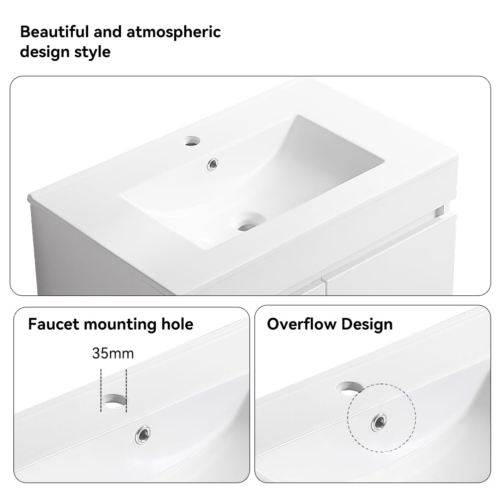 Xuanlur 36" Bathroom Vanity,Wall Mounted Bathroom Vanity with White Ceramic Basin,Two Soft Close Cabinet Doors, Solid Wood,Excluding faucets,White
