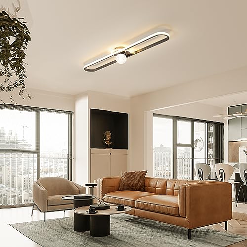 Qcyuui Kitchen Lighting Fixtures Modern LED Ceiling Light with Remote,Dimmable Acrylic Linear Ceiling Lamp for Hallway Dining Room Closet 39.4in Semi Flush Mount Wraparound Shape(48W/Crystal Ball)