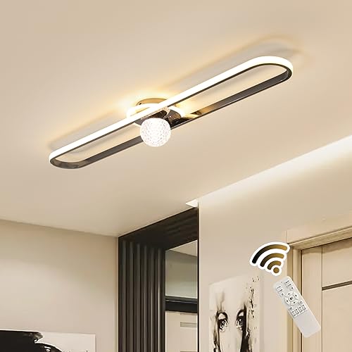 Qcyuui Kitchen Lighting Fixtures Modern LED Ceiling Light with Remote,Dimmable Acrylic Linear Ceiling Lamp for Hallway Dining Room Closet 39.4in Semi Flush Mount Wraparound Shape(48W/Crystal Ball)