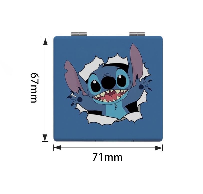 MRSP 3 sets makeup bag+Double Sided Cosmetic Mirror travel small cosmetic case portable with multifunctional waterproof Organizer bag for women Stitch Stuff Gift (Stitch)