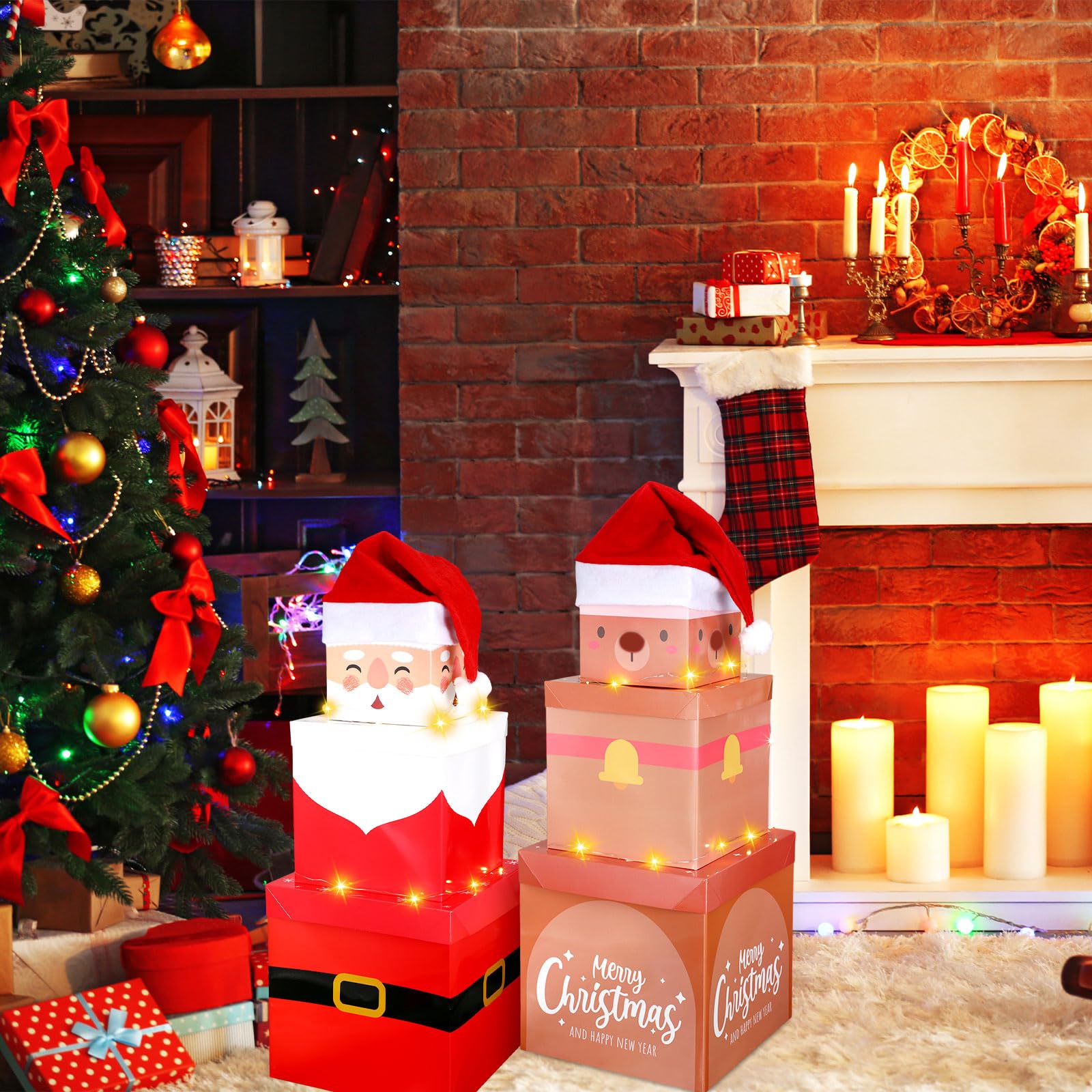 Fulmoon 24 Pieces Christmas Stacking Boxes Christmas Nesting Gift Boxes Christmas Stackable Boxes with Lids 8 Designs Snowman Decorative Present Boxes for Christmas Party Decor(Novelty Style)