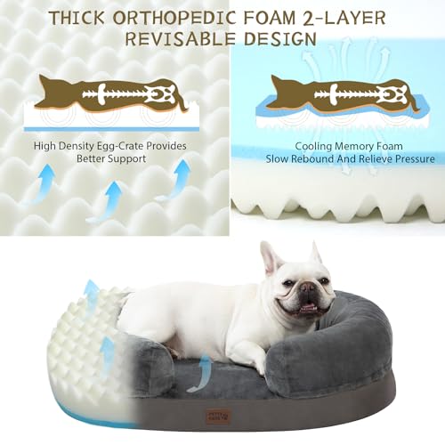 pettycare Orthopedic Dog Bed for Medium Dogs with Memory Foam, Waterproof Pet Bed Soft Sofa with Washable Removable Cover Anti-Slip Bottom, Extra Head and Neck Support Sleeper, 30β Dark Grey