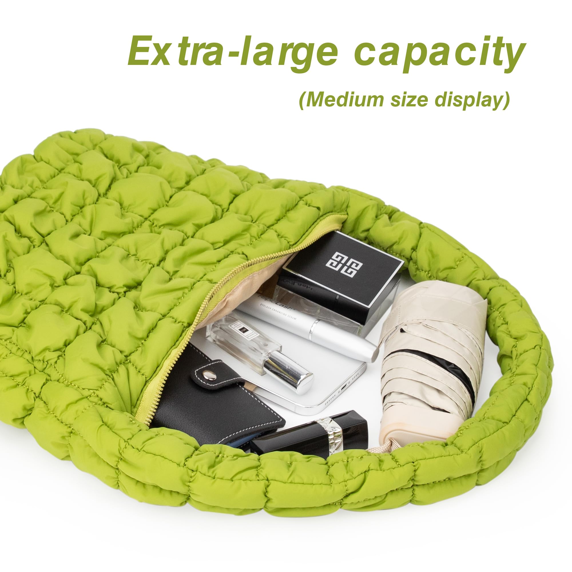 JBB Puffer Hobo Bag for Women Small Quilted Tote Handbag Padding Lightweight Puffy Shoulder Crossbody Satchel Green