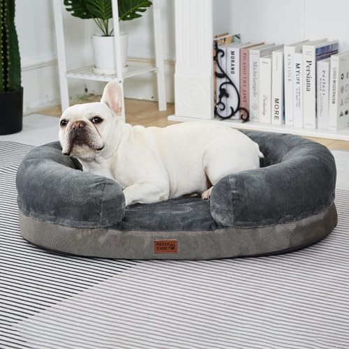 pettycare Orthopedic Dog Bed for Medium Dogs with Memory Foam, Waterproof Pet Bed Soft Sofa with Washable Removable Cover Anti-Slip Bottom, Extra Head and Neck Support Sleeper, 30β Dark Grey