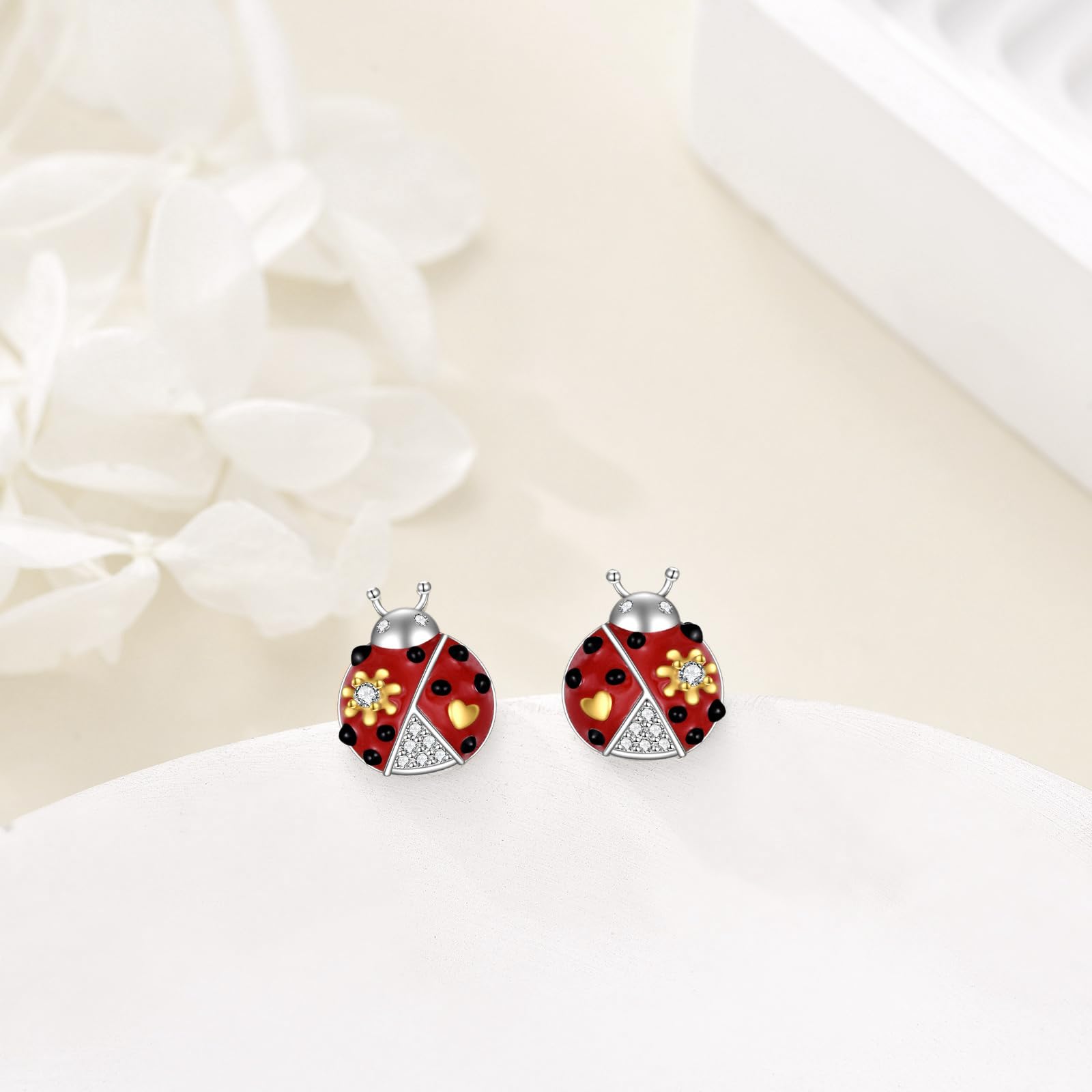 Elephant Stud Earrings 925 Sterling Sliver Cute Animal Jewelry Gifts for Women (ladybug)