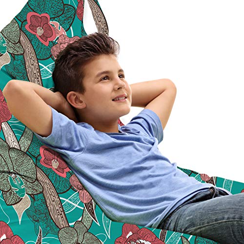Ambesonne Flower Lounger Chair Bag, Natural Illustration Hand Drawn Colorful Blossoms Image Striped Flowers Pattern, High Capacity Storage with Handle Container, Lounger Size, Multicolor