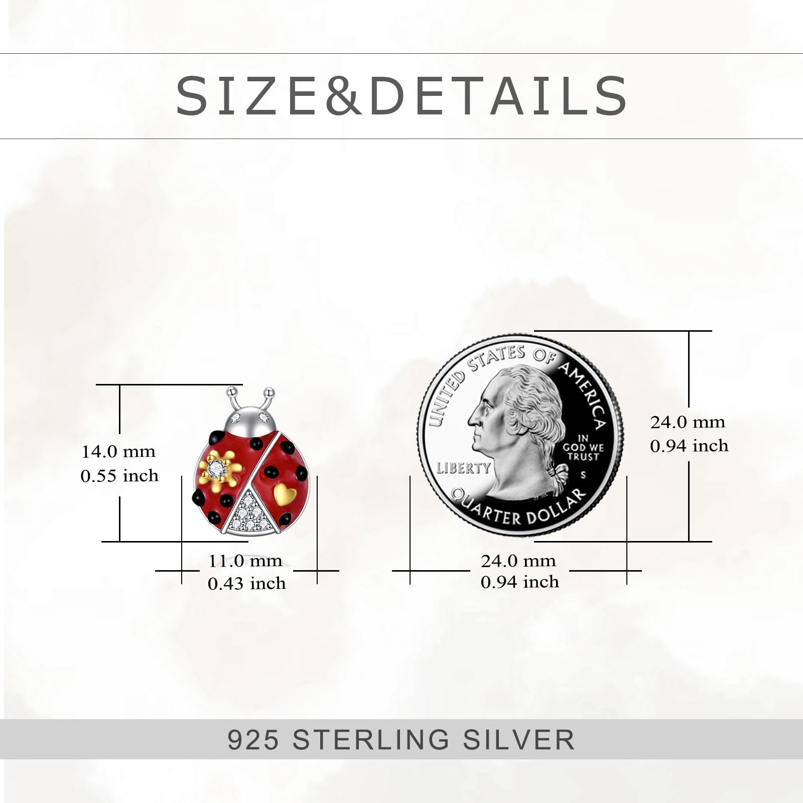 Elephant Stud Earrings 925 Sterling Sliver Cute Animal Jewelry Gifts for Women (ladybug)