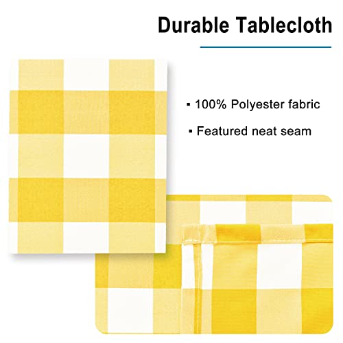 Hiasan 60 x 120 Inch Checkered Tablecloth Rectangle - Waterproof & Wrinkle Resistant Gingham Spring Table Cloth for Outdoor Picnic, Kitchen and Holiday Dinner, Yellow and White