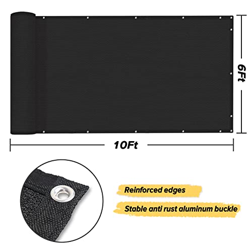 SUNLAX 6'x10' Black Balcony Privacy Screen Fence Windscreen Cover Fabric Shade Netting Mesh Cloth with Grommets UV Protection for Patio, Backyard, Porch, Railing Shield 90%