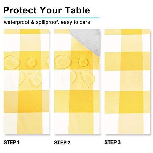 Hiasan 60 x 120 Inch Checkered Tablecloth Rectangle - Waterproof & Wrinkle Resistant Gingham Spring Table Cloth for Outdoor Picnic, Kitchen and Holiday Dinner, Yellow and White