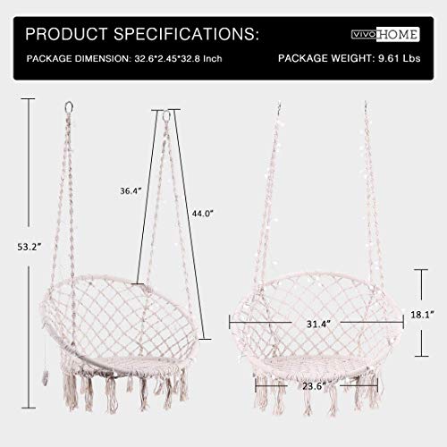 VIVOHOME Hanging Hammock Chair with 39 Feet Long LED Lights for Indoor Outdoor, 330 lbs Capacity, Note: Stand Not Included