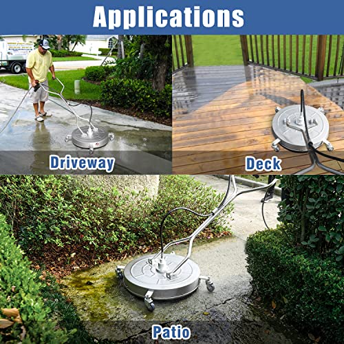 JANZ 24" Pressure Washer Surface Cleaner with 4 Wheels,Dual Handle,Stainless Steel Housing, 4 Replacement Nozzle Cores and 2 Hose Adapters,Ideal for Driveways, Sidewalks,Patios,Decks Cleaning