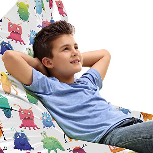 Ambesonne Childish Lounger Chair Bag, Colorful Cartoon Characters Different Kind Monsters Along Funny Eyes and Teeth, High Capacity Storage with Handle Container, Lounger Size, Multicolor