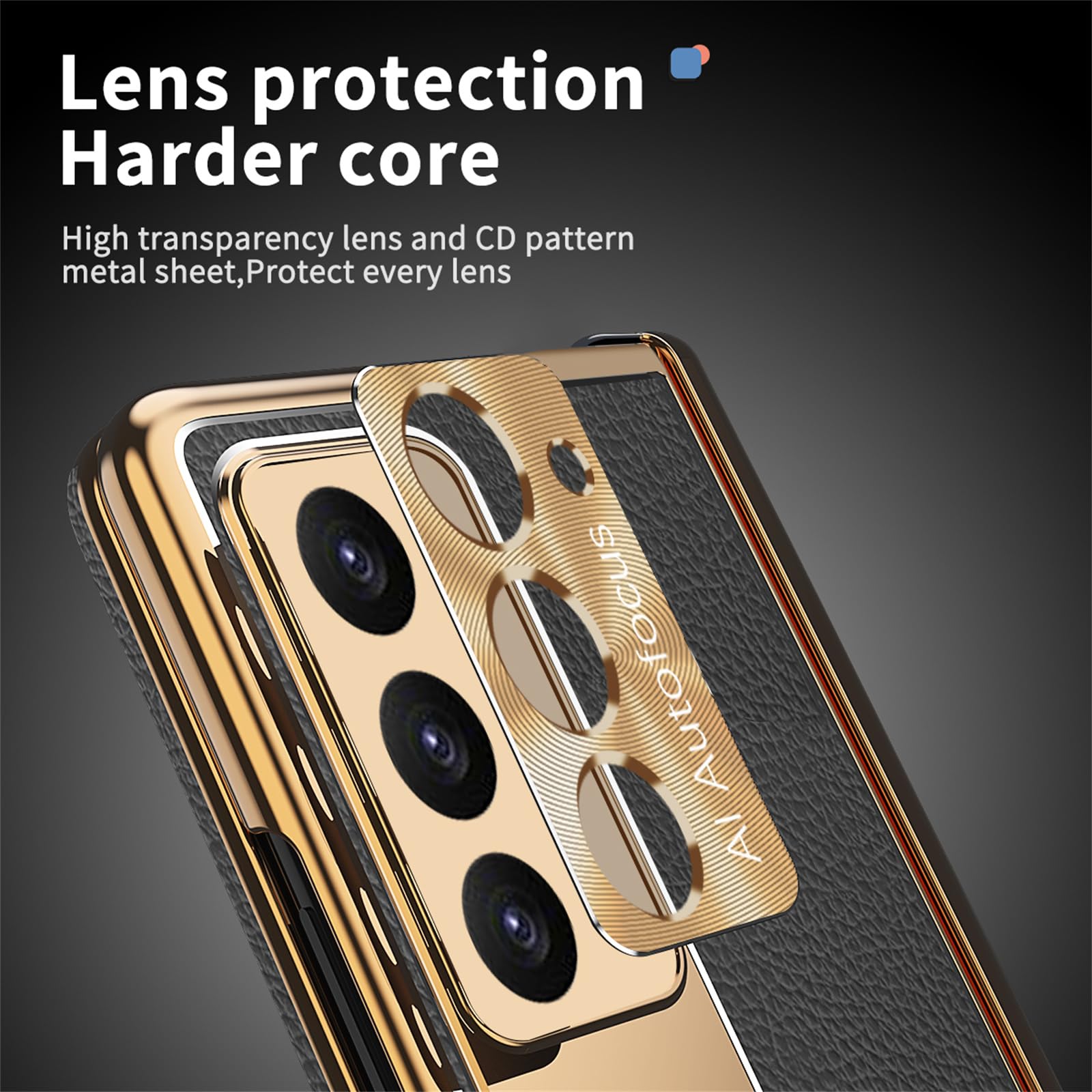 Upgraded Case for Samsung Galaxy Z Fold 5 2023, Magnetic Hinge Protection Built-in S Pen Holder & Built-in Screen Protetctor & Stylus Luxury Electroplated Leather Case,Black 2