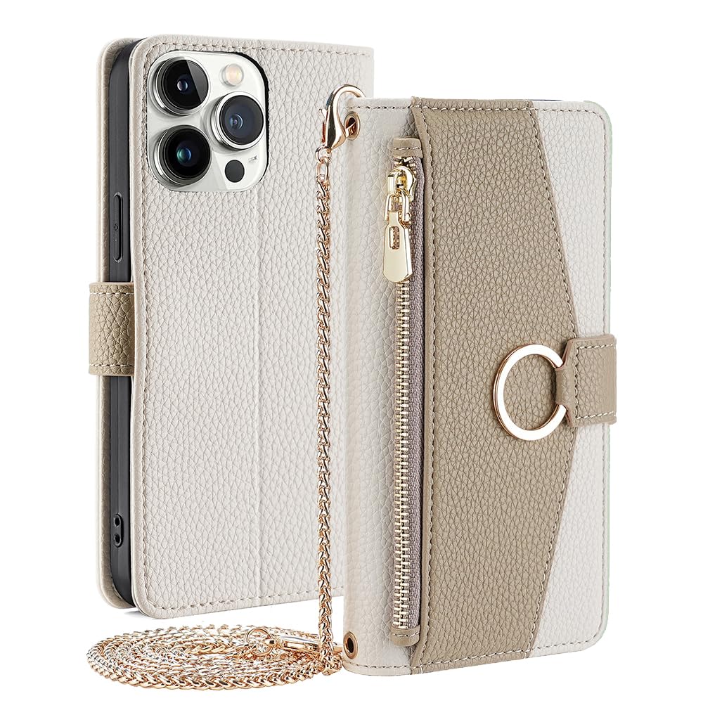 Arseaiy Wallet Case for Samsung Galaxy S9 Plus Flip Phone Case Cover with Crossbody Strap Magnetic Zipper Pocket Makeup Mirror PU Leather Shockproof with Kickstand Shell White