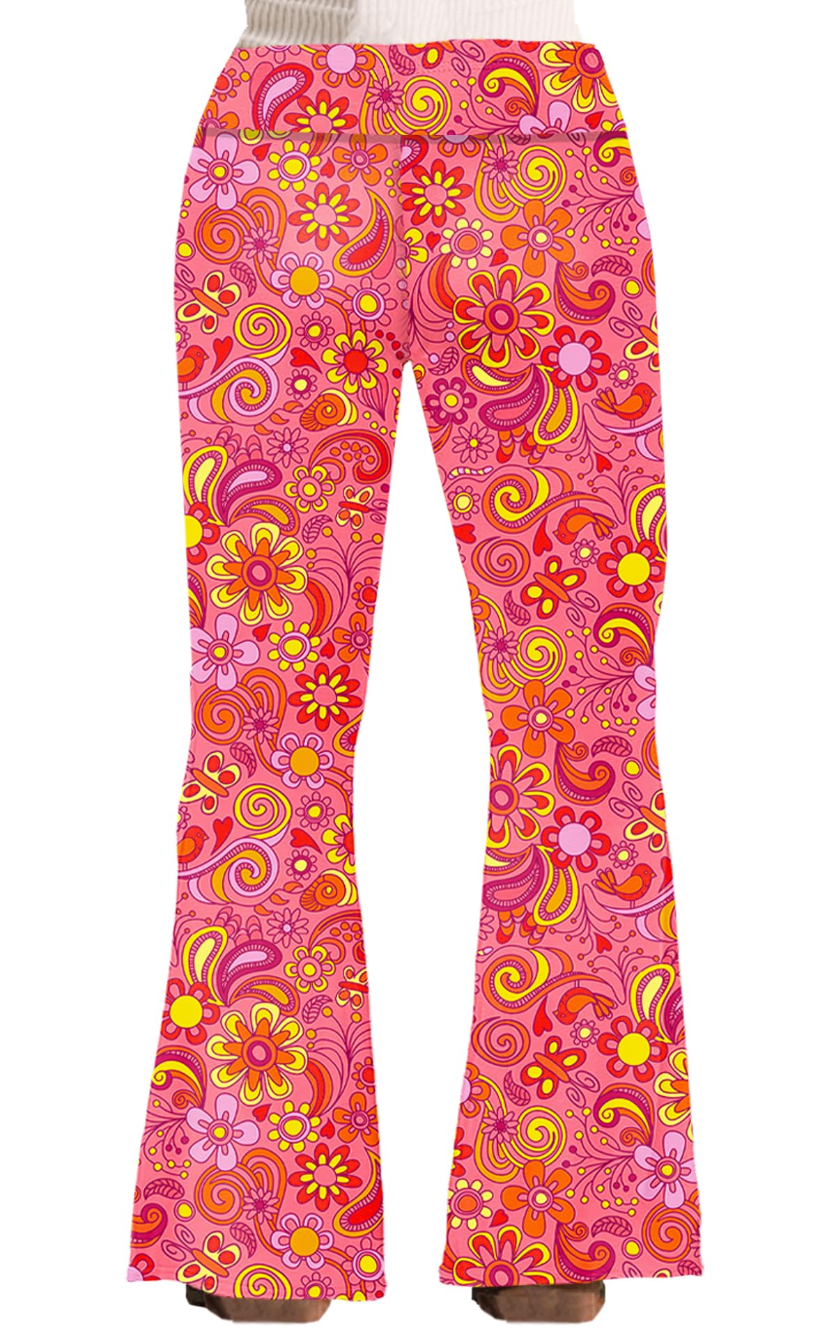 Deerose Hippie Flared Pants for Girls 70s 80s Costume Cute Pink Bell Bottom Floral Print Bootcut 3-4 Years