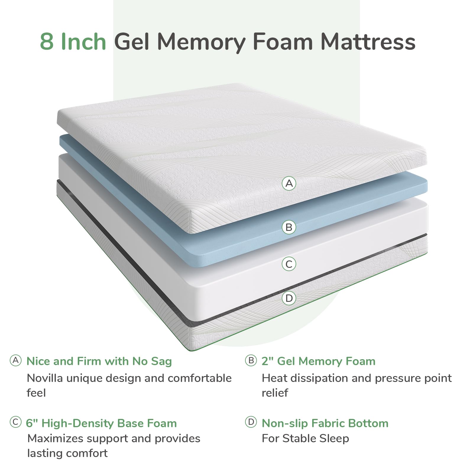Novilla Queen Size Mattress, 8 Inch Gel Memory Foam Mattress Queen, Mattress in a Box for Back Pain Relief, Medium Firm Mattress with Edge Support & Motion Isolation, Ataraxia