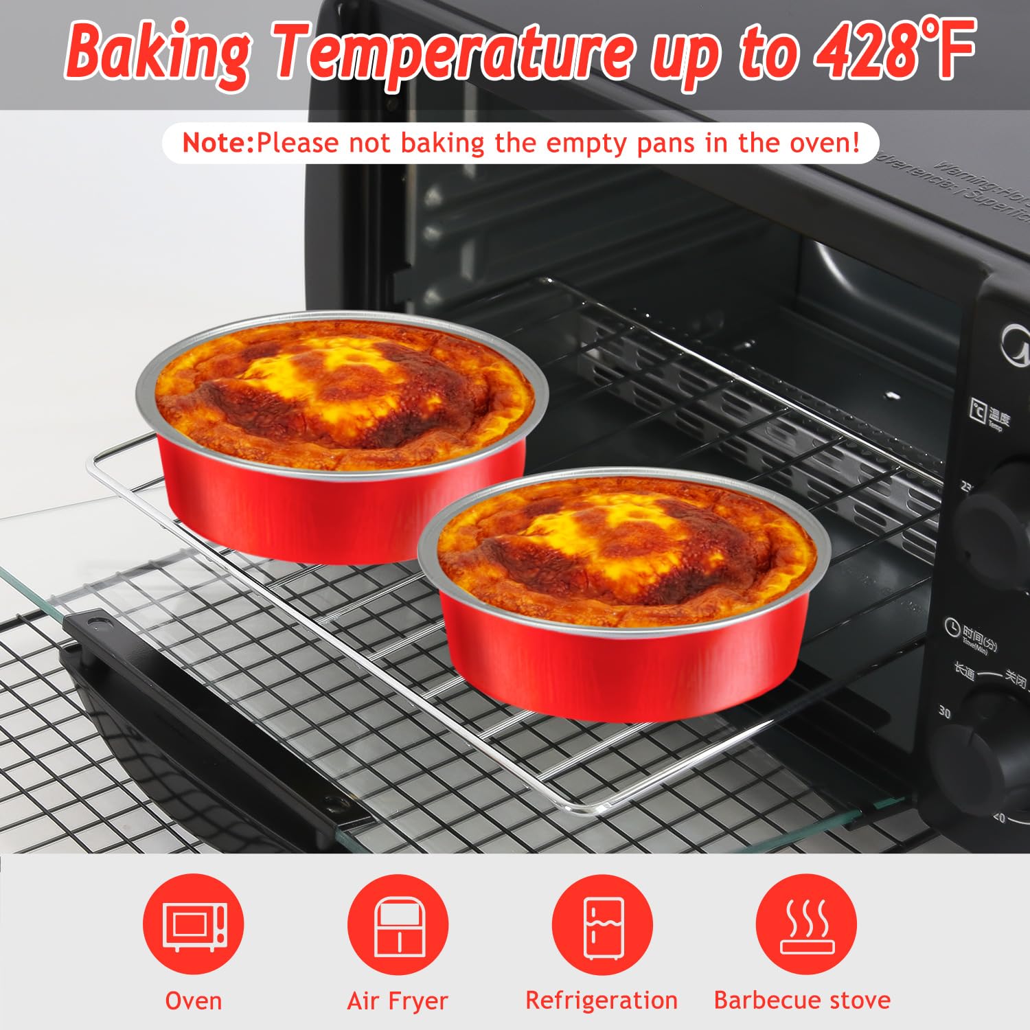 LNYZQUS 8oz Mini Cake Pans 4” Pie Tins with Lids 50 Pack, Disposable Aluminum Foil Baking Pans Dishes,Small Creme Brulee Tart Ramekins Individual Mini Pie Contaniers for Christmas-Red