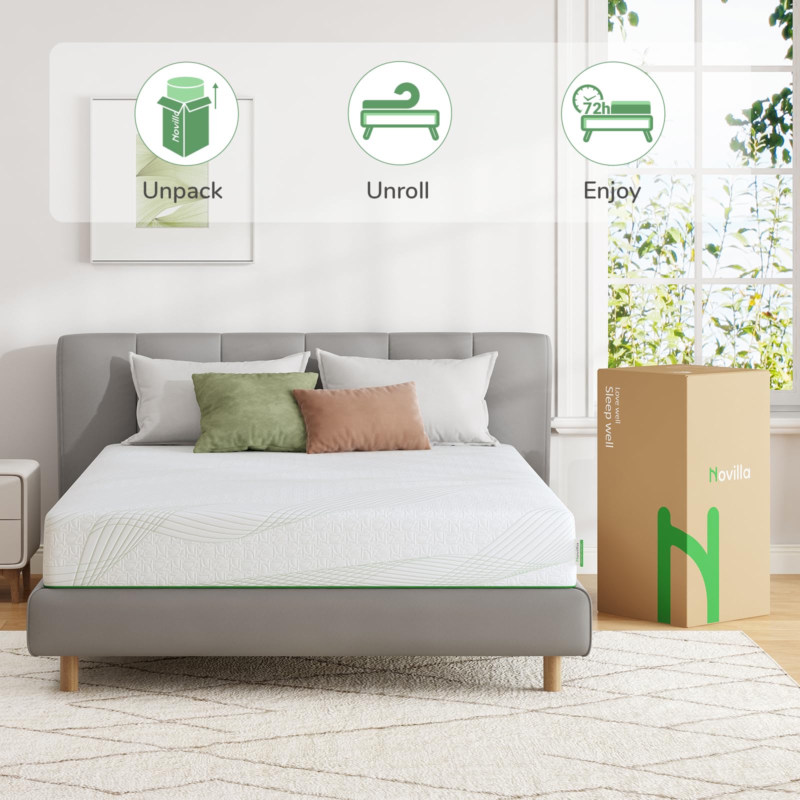 Novilla Queen Size Mattress, 8 Inch Gel Memory Foam Mattress Queen, Mattress in a Box for Back Pain Relief, Medium Firm Mattress with Edge Support & Motion Isolation, Ataraxia