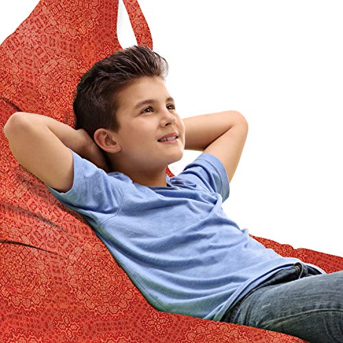 Ambesonne Mosaic Lounger Chair Bag, Far Eastern Universe Symbol Geometric Ethnic Motif Yoga, High Capacity Storage with Handle Container, Lounger Size, Pale Ruby Vermilion