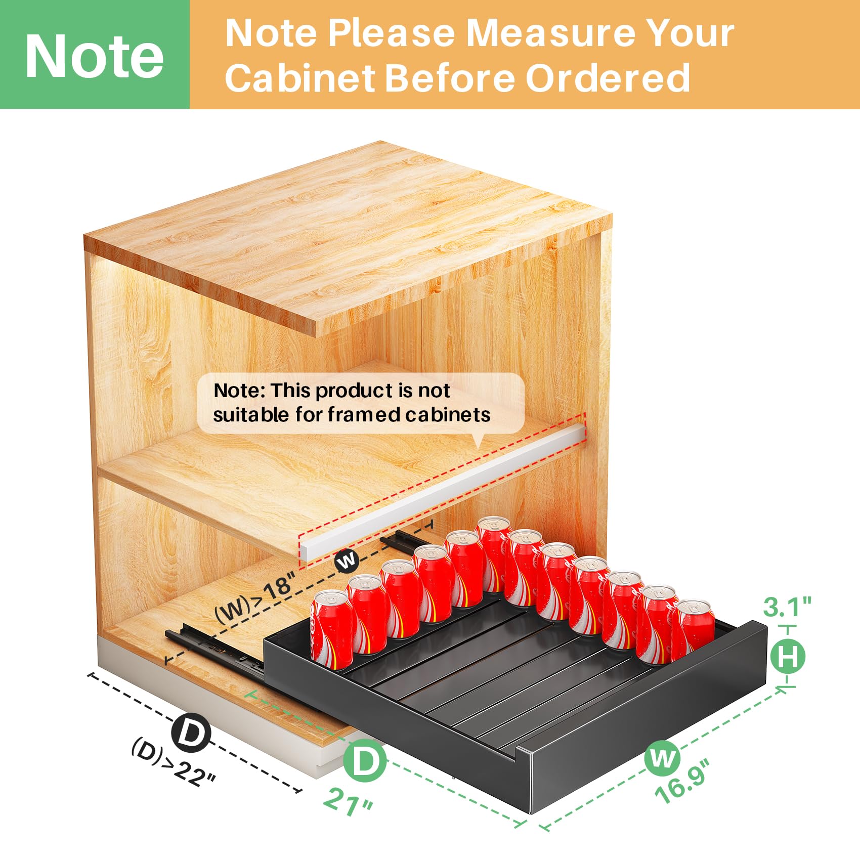 Pull out Cabinet Organizer, 21"Deep, Slide out Drawer Organizer for Kitchen Cabinets, Under Sink Organizers and Storage with Adhesive Nano Film Fixed, Sliding Organization Bins for Bathroom, Pantry