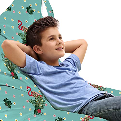 Ambesonne Flamingo Lounger Chair Bag, Exotic Birds Monstera Leaves Aloha Hibiscus Petals Paradise Tropical Bloom, High Capacity Storage with Handle Container, Lounger Size, Seafoam Multicolor