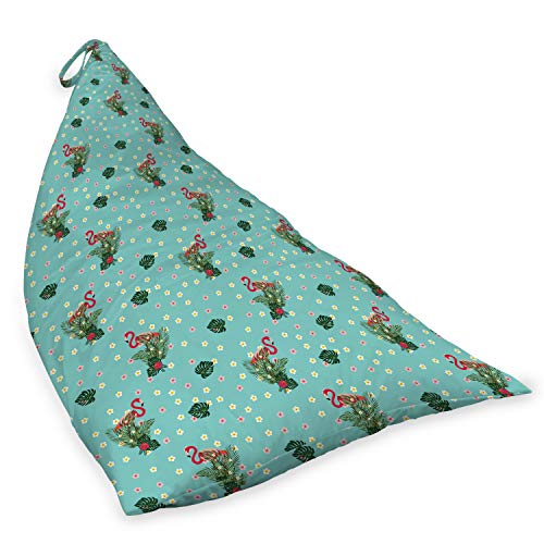 Ambesonne Flamingo Lounger Chair Bag, Exotic Birds Monstera Leaves Aloha Hibiscus Petals Paradise Tropical Bloom, High Capacity Storage with Handle Container, Lounger Size, Seafoam Multicolor