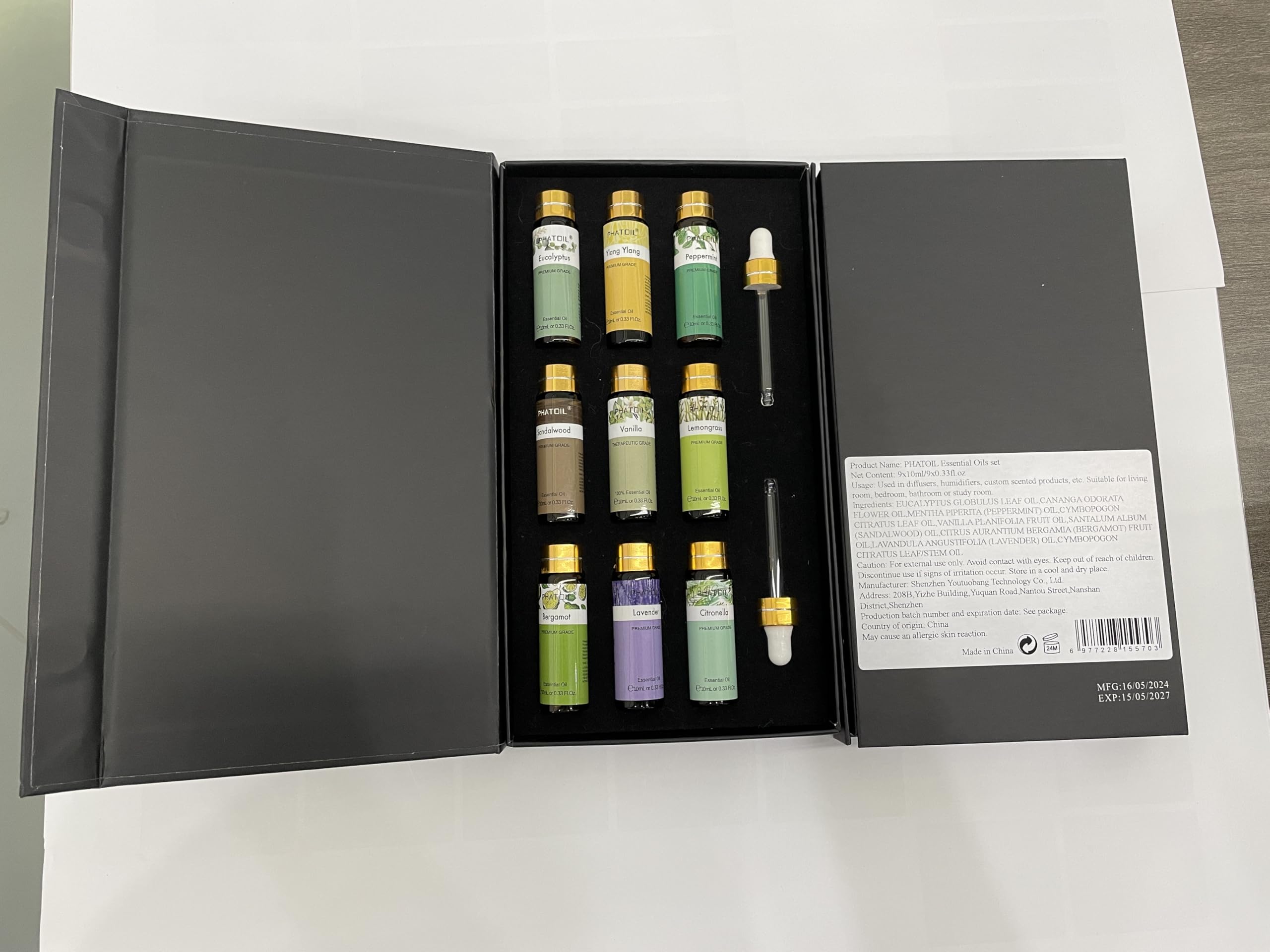 PHATOIL 9PCS Premium Quality Essential Oils Set for Soap Making Diffusers, 10ml/0.33fl. oz Fragrance Oils, Long Lasting Scents, Ideal Gift Set for Friends and Families