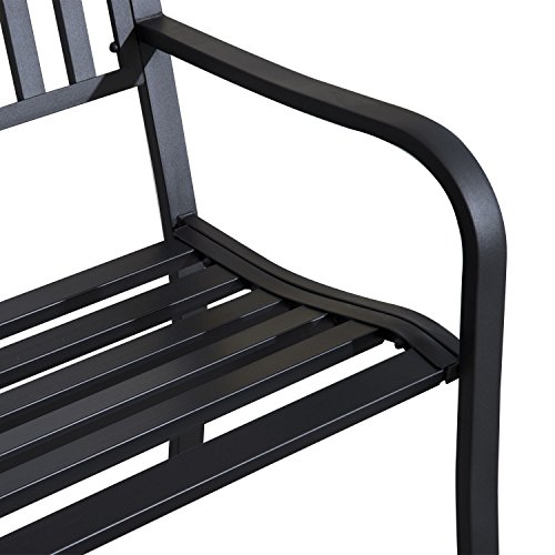 Outsunny 50" Garden Park Bench, Slatted Steel Outdoor Decorative Loveseat for Patio Lawn